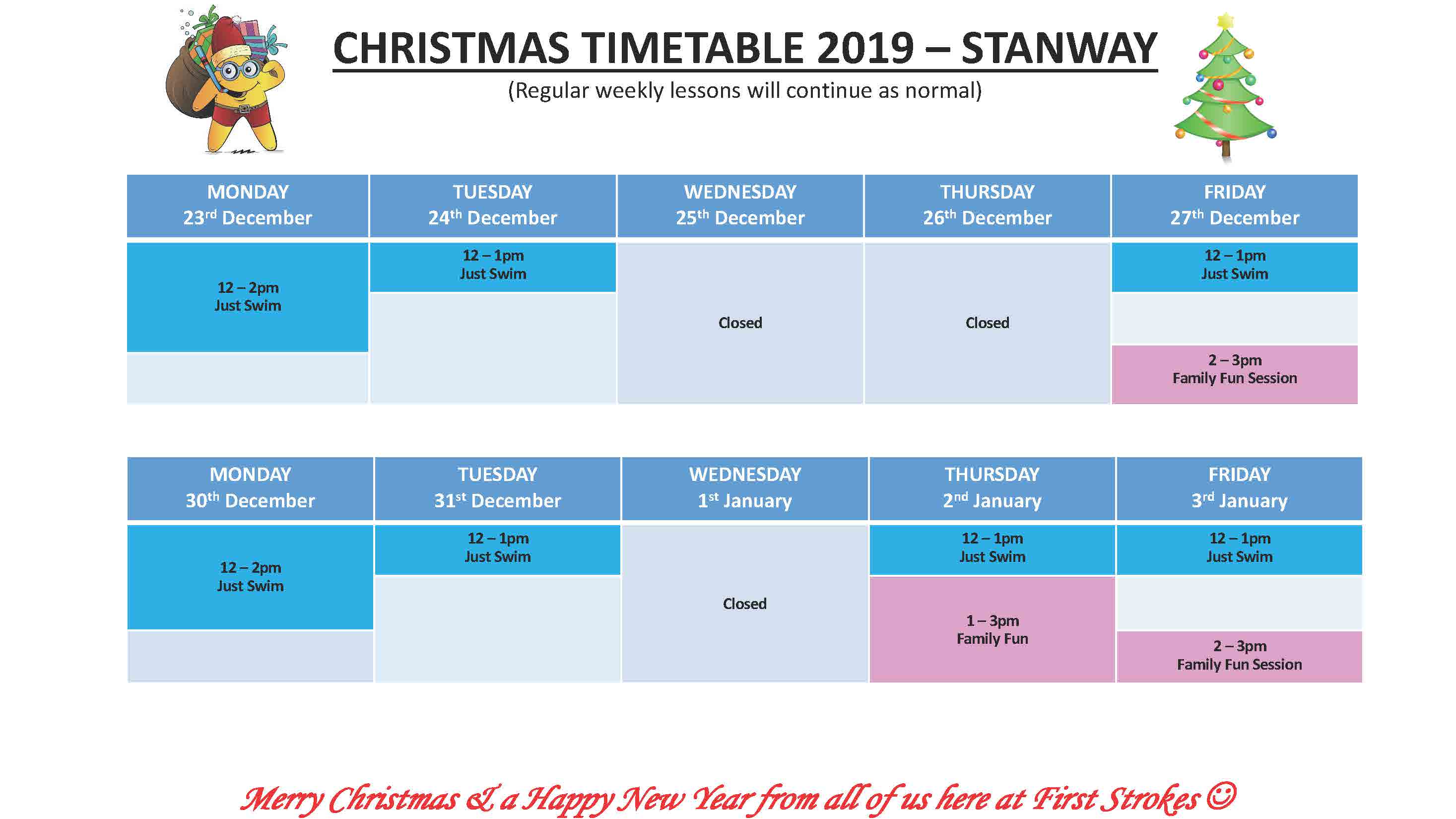 Christmas 2019 Timetable Stanway - First Strokes